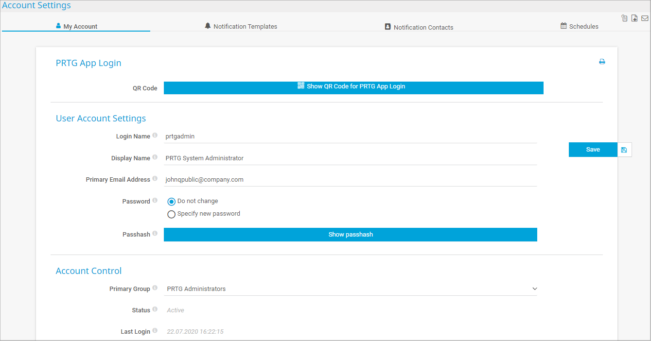 My Account | PRTG Manual